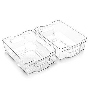 BINO | Stackable Storage Bins, Large - 2 Pack | THE STACKER COLLECTION | Clear Plastic Storage Bins | Built-In Handles | BPA-Free | Containers for Organizing Kitchen Pantry | Multi-Use Organizer Bins