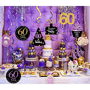 60th Birthday Decorations for Women Purple Black Gold 60 Birthday Party Decor – Foil Hanging Swirls/Women 60th Birthday Party Decorations