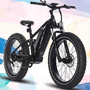 HAOQI Cheetah Electric Bike for Adults Peak 1000W UL 2849 Certified 48V 16AH/25Ah Battery Adult Electric Bicycles 26”*4”Fat Tire Full Suspension 28MPH Mountain Ebike 7 Speed Max 85 Miles Range