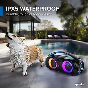 Gemini Sound GGO-230L 50W Bluetooth Speaker Boombox: Portable Wireless IPX5 Waterproof Speaker with FM Radio, LED Party Lighting, Power Bank, and Long-Lasting Rechargeable Battery