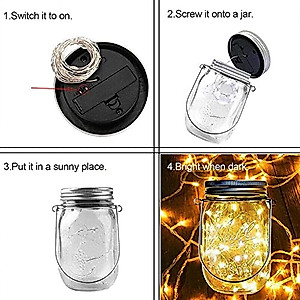 Ruifaya Solar Power Mason Jar Lid Lights LED Waterproof Fairy Decor String Wedding Outdoor Christmas De Party Garden L4Y7 L Light Lights