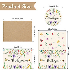 Savgkoyt 75 Pack Wildflower Thank You Cards with Envelopes and Stickers Thank You Notes with Envelopes Set Bulk Vintage Flower Greeting Cards with Kraft Envelope Sticker for Wedding Bridal Showers Baby Showers