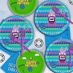 Video Games Party Tableware Supplies 64pcs Llama Set Including 32 pcs Plates, 16 pcs Forks and 16 pcs Napkins, Video Games Theme Party Baby Shower Birthday Decorations