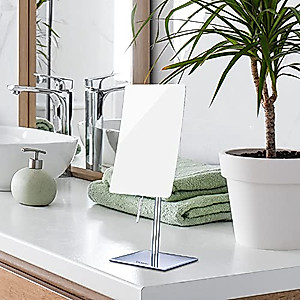 DOWRY 5X Tabletop Magnifying Makeup Mirror Adjustable Rectangular Vanity Mirror for Bedroom 304 Stainless Steel Polished Chrome
