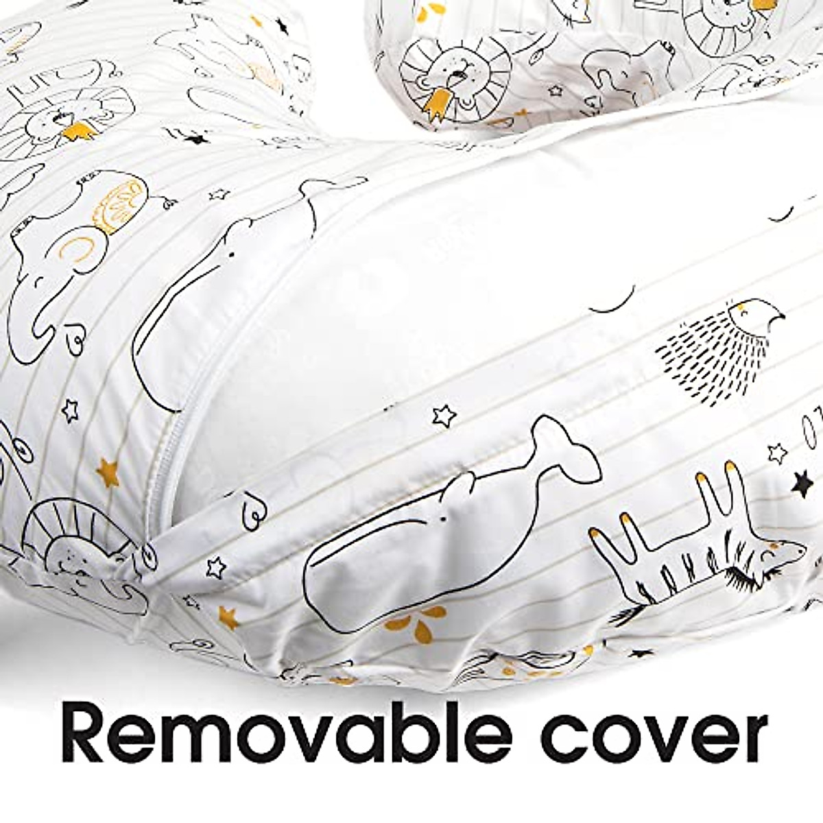 Boppy Nursing Pillow and Positioner - Original, Notebook Black and White with Gold Animals, Breastfeeding, Bottle Feeding, Baby Support, with Removable Cotton Blend Cover, Awake-Time Support