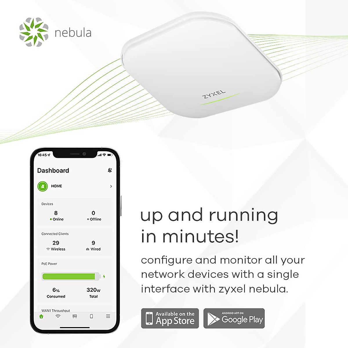 Zyxel WiFi 6E AXE5400 2.5G Multi-Gigabit Business AP | Bandflex 2.4Ghz and 5Ghz or 6Ghz Operation | 1 GbE Passthru| Mesh, Seamless Roaming, Captive Portal | Hybrid Cloud | POE+ Support | NWA220AX-6E