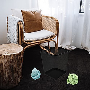 PATKAW Waste Basket Mesh Wastebasket Cylinder Trash Can Iron Garbage Container Square Rubbish Bin for Home Office Bedroom Kitchen Bathroom Black Wire Trash Bin
