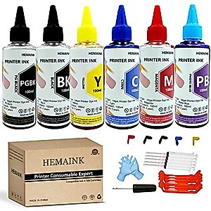 HEMAINK 6 Bottles Ink and Ink Refill Tools Compatible for Canon PGI-280 CLI-281 PGI-280XXL CLI-281XXL for PIXMA TS9120 TS8120 TS8220 TS8320 Printer (PGBK,BK,C,M,Y, Photo Blue) 6 Colors