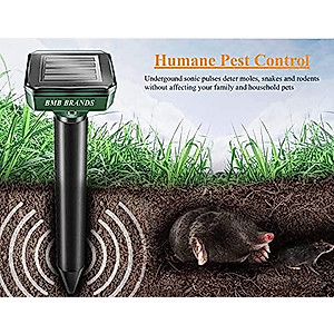 Mole Repellent Solar Powered Stakes, 4 Pack Solar Mole Repellent, Mole Repeller Stakes-Chases Away Snakes Voles Chipmunks- Ultrasonic Solar Powered for Lawn