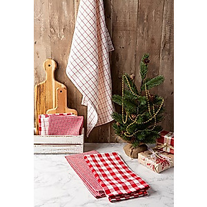 DII Heavy Duty Kitchen Towels Collection Long Lasting Quality, Cotton Dish Towel, 18x28; Dish Cloth, 13x13, Holiday Red Checks, 6 Piece