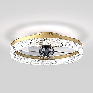 Pang Pang Gold Ceiling Fans with Lights Flush Mount,LED Dimmable Low Profile Ceiling Fan with Remote Control,6 Speeds Reversible Blades and Smart 3 Light Color for Bedroom Living Room Kitchen