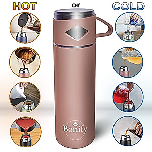 Bonify Stainless Steel Thermo Vacuum Insulated Flask Bottle With Cup-700 ml / 23.7 oz- Hot and Cold Drinks - Water, Coffee, Tea - For Office, School, Travel, Outdoor Activities, Sports (Pink)