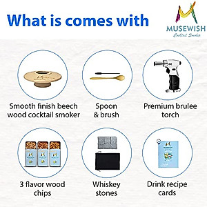 Cocktail Smoker Kit With Torch, 3 Flavors Wood Chips-Bourbon Whiskey Smoker Infuser Kit Old Fashioned Drink Smoker Kit for Cheese,Salad and Meats. Birthday Gifts for Men, Dad, Husband (Without Butane)