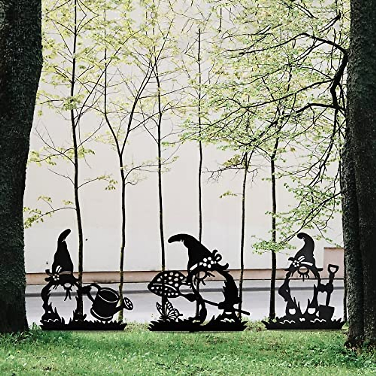 Set of 3 Metal Gnome Garden Stake Decor,Cute Large Yard Planter Oranment Stakes, Funny Outdoor Statues for Sidewalks, Patio, Lawn. Removeable Dawfs Gardening Sign for Home