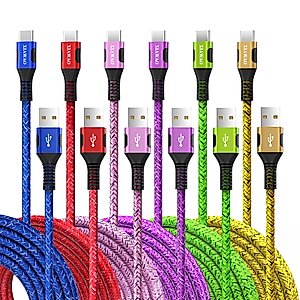 XIAWAO USB to USB C Cable (6-Pack, 10ft 6ft), USB A to Type C Charger Fast Charging Cord, for Samsung Galaxy S23 S22 S21 S20 S10 S9 Note 20 10 A50 A51 A71 Moto G, for iPhone 16 15 Pro/Pro Max/Plus