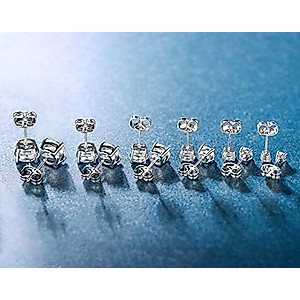 18K White Gold Plated 4 Pong Round Clear Cubic Zirconia Stud Earring Pack of 6 Pairs (6 Pairs)