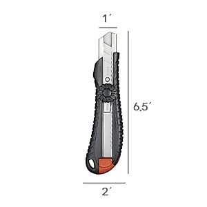 DORCO Professional Quality Utility Box Cutter Knife S601 - Solid Screw-Lock Safety System Wheel Type, Large Design, Retractable, Built-In Snap-Off Tool, Replaceable Carbon Steel Blade - 18mm