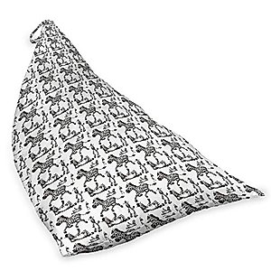 Lunarable Savannah Lounger Chair Bag, Monochrome Zebra Arrangement in Different Positions Lying Running Smiling, High Capacity Storage with Handle Container, Lounger Size, Charcoal Grey White