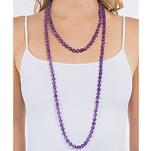 MGR MY GEMS ROCK! 60 Inch Polished Genuine Amethyst Stone Multi-layer Long Endless Infinity Beaded Necklace.