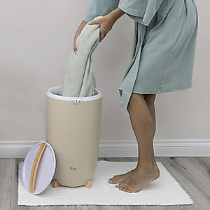 Zadro Large Aromatherapy Hot Towel Warmer with Lavender Essential Oil, Auto Shut Off Electric Towel Warmer For Bathroom (Large | 20L | 12" Dia. x 21" Tall, Ivory/Bamboo)