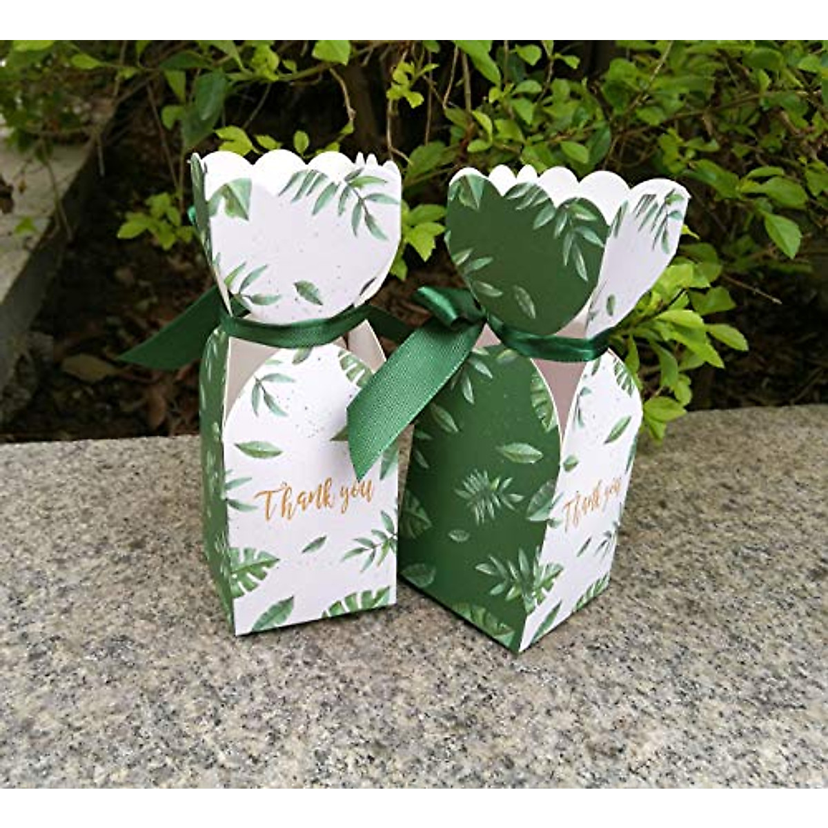 Lontenrea 50 Pcs Candy Boxes Wedding Birthday Party Favor Gift Box with 50pcs Black Green Ribbon Decoration
