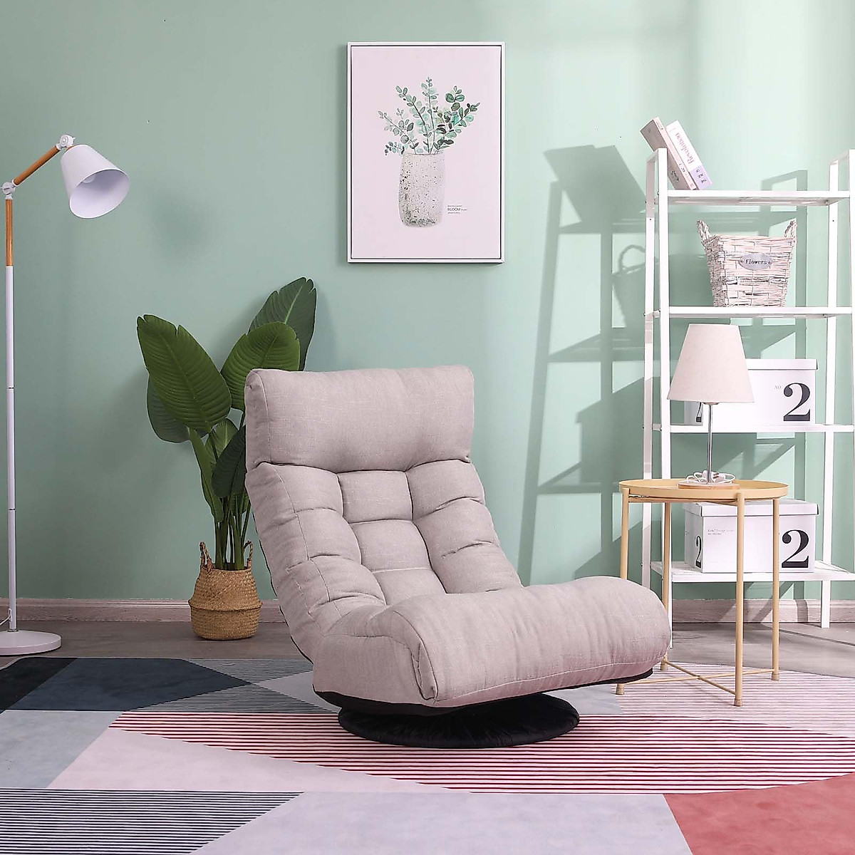 GERDIOEB Folding Sofa Bed, Leisure Convertible Sofa Chair, Tatami with 360 Degrees Rotatable Bottom for Living Room/Dorm/Guest Room/Home Office/Apartment, Gray