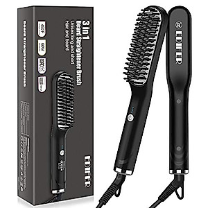 Beard Straightener Comb Brush for Men: Anti-Scald Hair Style & Beard Straightening Brush - Portable Hair Combs with 3 Temperatures & Quick Electric Heated