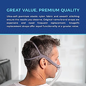 Headgear Strap Replacement for ResMed AirFit P10™ Nasal Pillow CPAP Mask by Snugell™ | Grey Color | Pack of Two| Four Adjustment Clips| Durable Premium Nylon Material | Maximum Adaptability & Comfort