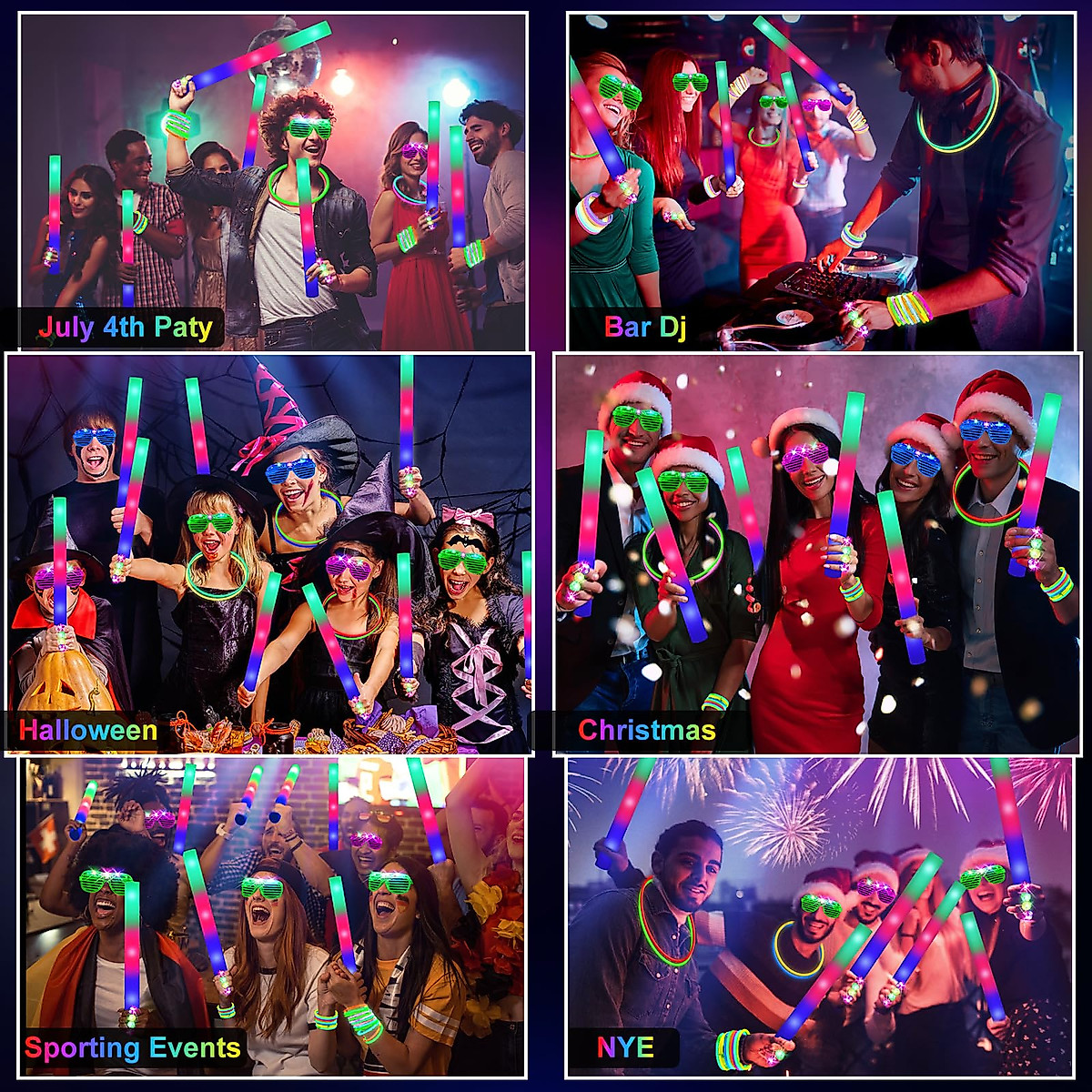 OLUPP 150 PCS Glow in the Dark Party Supplies, 16 PCS Foam Glow Sticks, 16 PCS LED Glasses, 100 PCS Glow Sticks and 18 PCS Finger Lights for Glow Party, Wedding, Birthday, Concert, Birthday, New Year