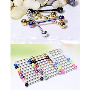 Prjndjw 14G, 3/4in(19mm) L, 30PCS, 5mm Ball Barbell Tongue Ring. Surgical Steel Nipple Piercing/Glow in The Dark/Created Pearl/Body Jewelry for Woman Unisex