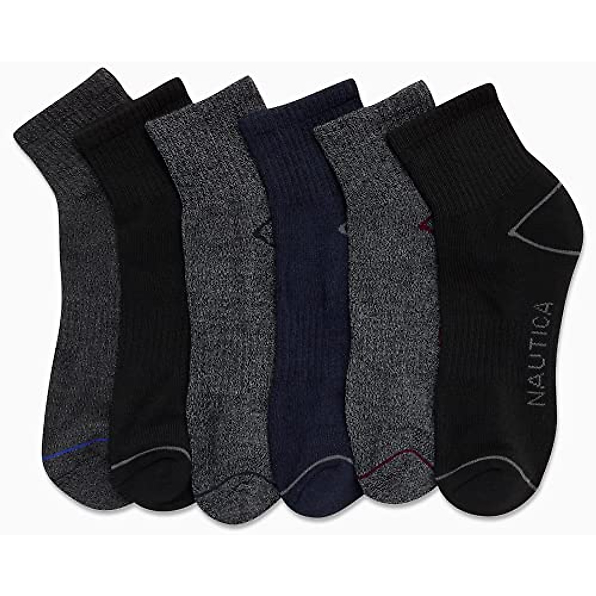 Nautica Men's Performance Quarter Socks with Cushioned Comfort (6 Pack), Size 6-12.5, Navy/Gray