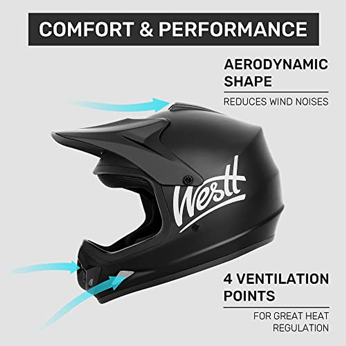 Westt Youth Kids Motocross Helmet - Dirt Bike Motorcycle with Visor Off-Road ATV Street Mountain Bike Go-Kart BMX, Full Face Motorcycle Helmet for Boys & Girls, DOT Approved