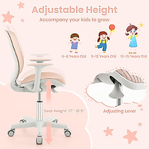 Costzon Kids Desk Chair, Height Adjustable Children Study Computer Chair with Armrests, Sit-Brake Casters, Swivel Mesh Task Chair for Boys Girls Teens Students, Kids Chair for Home, Office, School