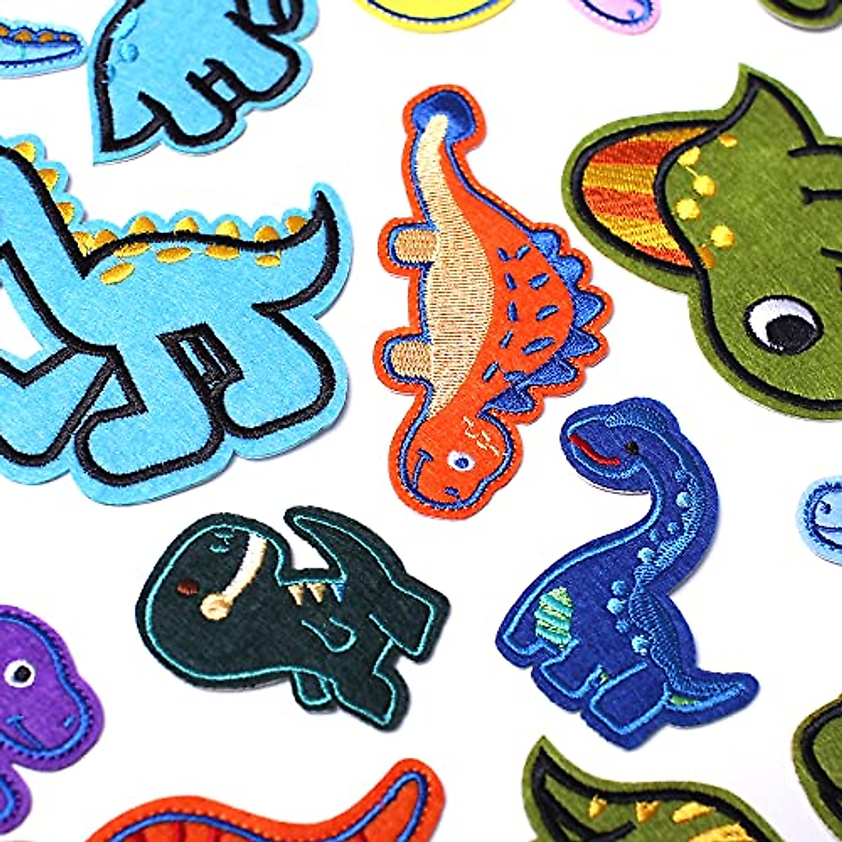 AXEN Embroidered Dinosaur Iron on Patches DIY Accessories, Assorted Dinosaur Decorative Patches, Cute Applique Patches for Jackets, Hats, Backpacks, Jeans, 26 Pieces Package