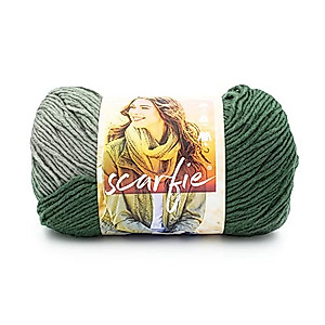 Lion Brand Yarn Scarfie Yarn for Knitting and Crocheting, Evergreen/Pearl Grey, 1 Pack