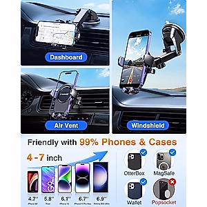 VANMASS 2024 Upgraded Car Phone Holder Mount [Strongest Suction & Military-Grade] Universal Cell Phone Holder Stand for Truck Dash Windshield Vent Cradles for iPhone Android All Smartphones
