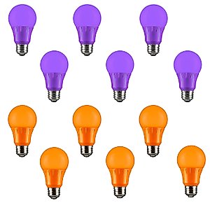 Sunlite 41939 LED A19 Halloween Value Pack, 6 Purple, 6 Orange, 3 Watts (25W=), E26 Medium Base, Non-Dimmable, UL Listed, Party Decorations, Holiday Lighting, 25,000 Hour Life Span, 12 Pack
