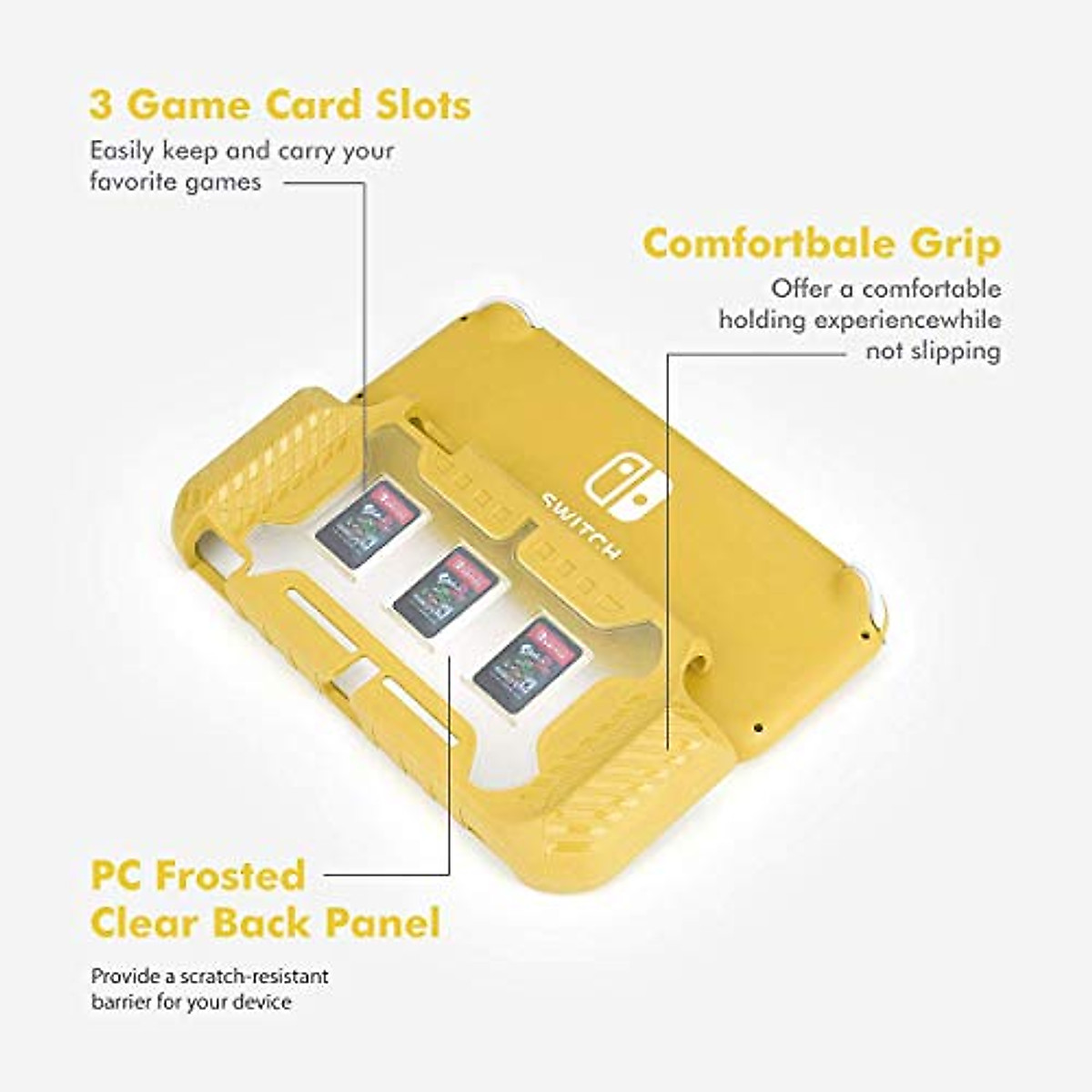 Switch Lite Protective Case, KIWIHOME TPU Shockproof Anti-Slip Switch Lite Cover Hard Case with Nintendo Switch Thumb Grips (Yellow)