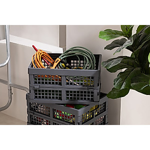 Eslite 16L Collapsible Storage Crates,Folding Plastic Crates for Storage,Pack of 4,Gray