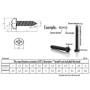 LBY 1000pcs M1.4 M1.7 M2 M2.3 Round Pan Head Self-Tapping Sheetmetal Screw Assortment Kit Round Head Self-Tapping Electronic Mini Wood Screws 10 Sizes Combination Metal Black