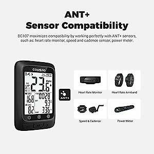 COOSPO GPS Cycling Computer BC107 & Bike Cadence/Speed Sensor BK467, Wireless Bike GPS Speedometer with 2.4 Inch Auto-Backlight Display, Bluetooth/ANT+ Bicycle Computer GPS Sync with Strava