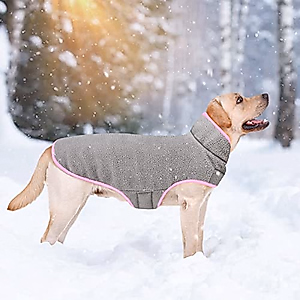 Malier Dog Winter Coat, Reversible Fleece Dog Cold Weather Coats Dog Jacket for Dogs, Windproof Warm Dog Coat Snow Dog Jacket Vest Pet Dog Clothes for Small Medium Large Dogs (Medium, Pink)