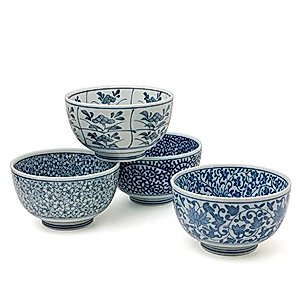 Japanese Sometsuke Bowl Set includes 4 Bowls