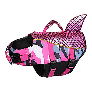 ASENKU Dog Life Jackets, Ripstop Pet Floatation Life Vest for Small, Medium, Large Size Dogs, Dog Lifesaver Preserver Swimsuit for Water Safety at The Pool, Beach, Swimming, Boating (XL,Pink Shark)