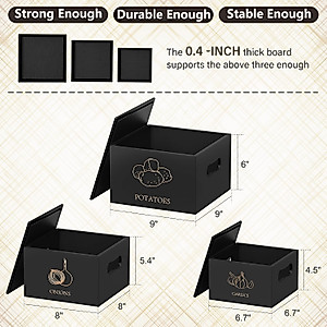 DALSHABET Potato and Onion Storage Bins, Premium Pantry Organizers and Storage, Bamboo Vegetable Garlic Keeper Solutions for an Organized Kitchen Black