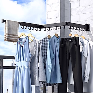 NPPLUS Clothes Drying Rack, Laundry Drying Rack Wall Mount, Metal Collapsible Clothes Hanger Racks, Clothing Drying Rack Foldable for Indoor Balcony, Laundry, Bathroom Space Saver (3 Fold，Hooks)