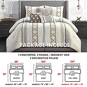 Grand Avenue Luxury 7 Piece Cozy Boho Comforter Set King Beige Embroidered Girls Bedding Premium Microfiber All Season Home Décor