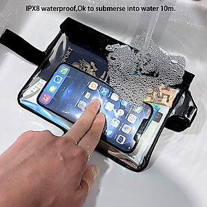 DRLOKPAK Waterproof Waist Bag Waterproof Waist Pouch With Secret Holder Keep Your Phone kindle Wallet Watch Passport Dry Perfect For Surf Canoe Swim Snorkel Dive Beach Pool (Black)