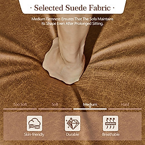 POUUIN 81" Small Sectional Sofa Couches for Living Room,Mid-Century Modern L-Shape Sofa Couch with Chaise,Faux Leather Comfy Chaise Sofa for Office Apartment Small Space,Brown