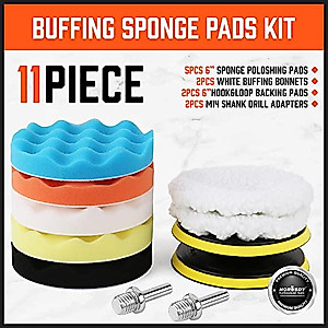 HORUSDY 6" Buffing Pad Kit, Polishing Pad Kit for 6 Inch Backing Plate Compound Buffing Sponge and Woolen Pads Cutting Polishing Pad Kit for Car Buffer Polisher, Polishing and Waxing.